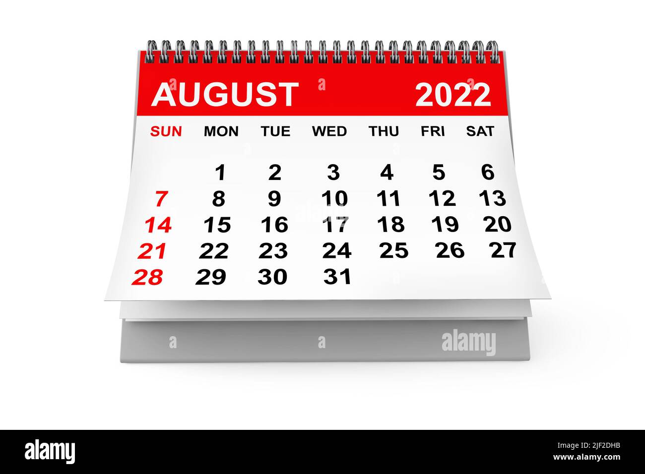 2022 Year August Calendar on a white background. 3d rendering Stock ...