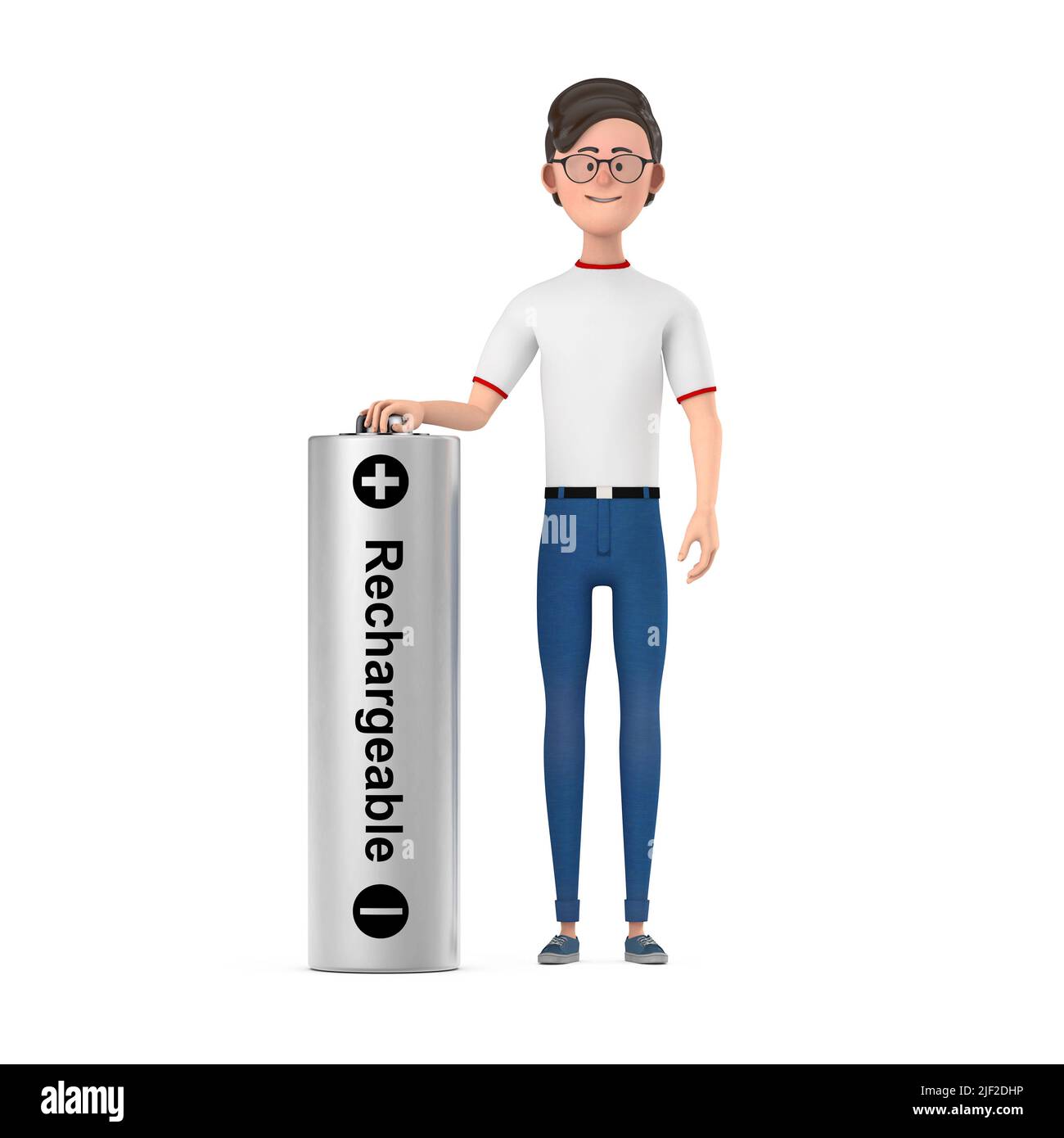 Cartoon Character Person Man with Rechargeable Battery on a white ...