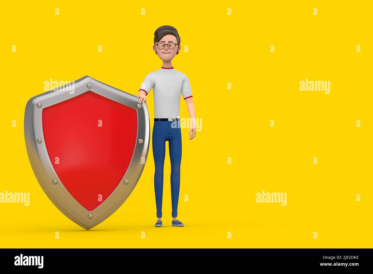 Cartoon Character Person Man with Red Metal Protection Shield on a ...