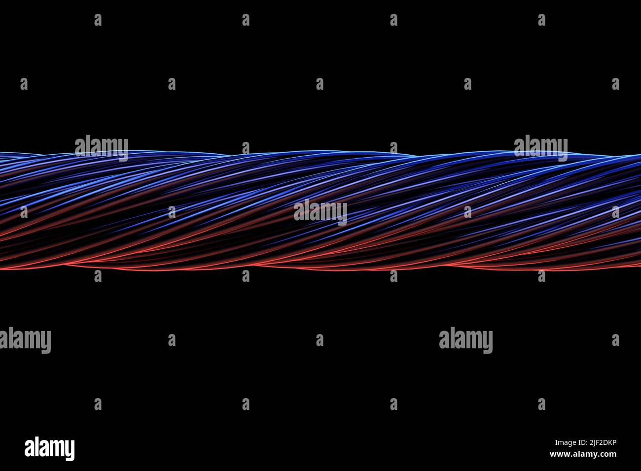 Steel Wire Rope Cable in Red and Blue Light extreme closeup on a black ...