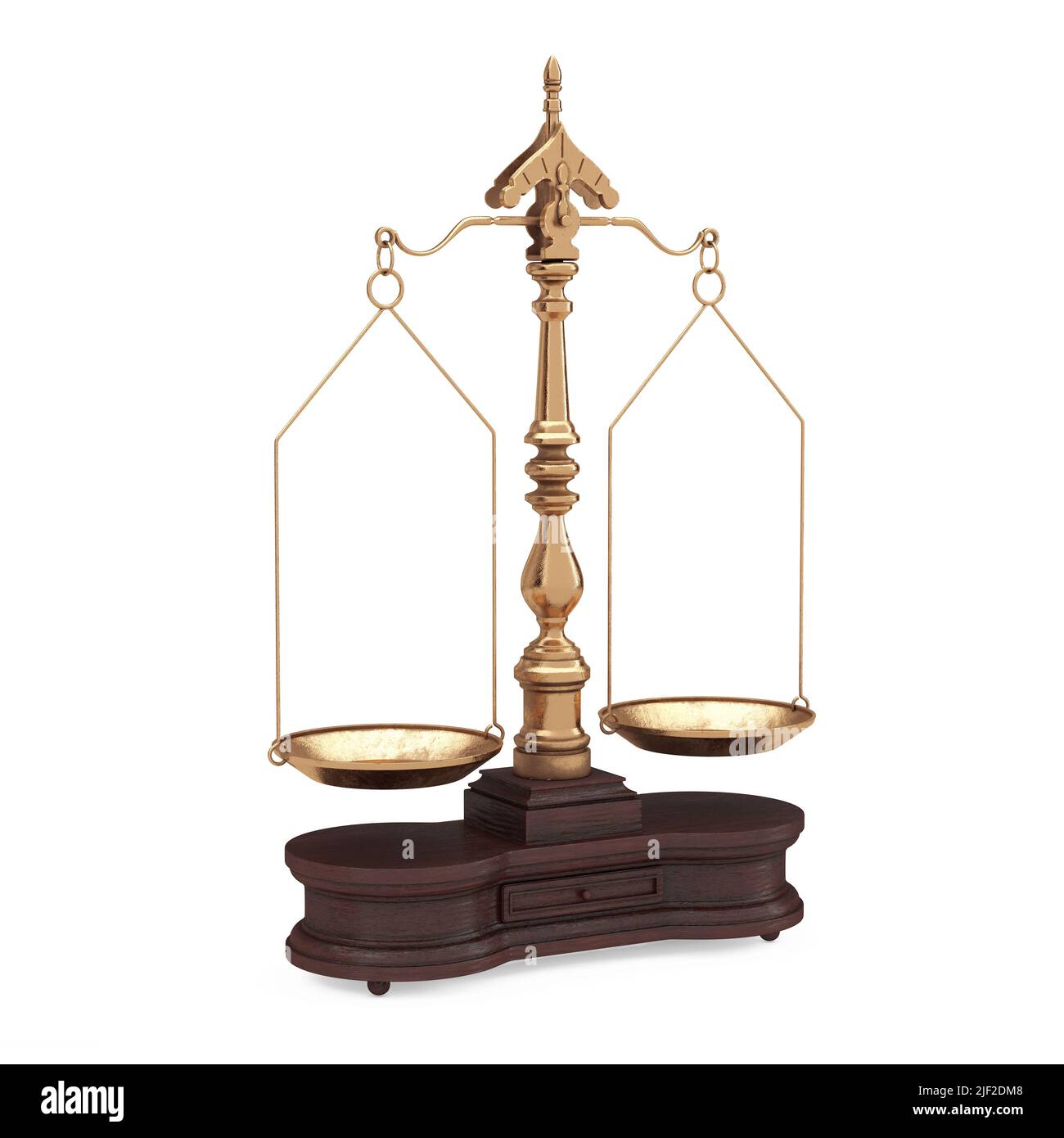 Old Justice Golden Weigh Scales Balance with the Two Arms on a white ...