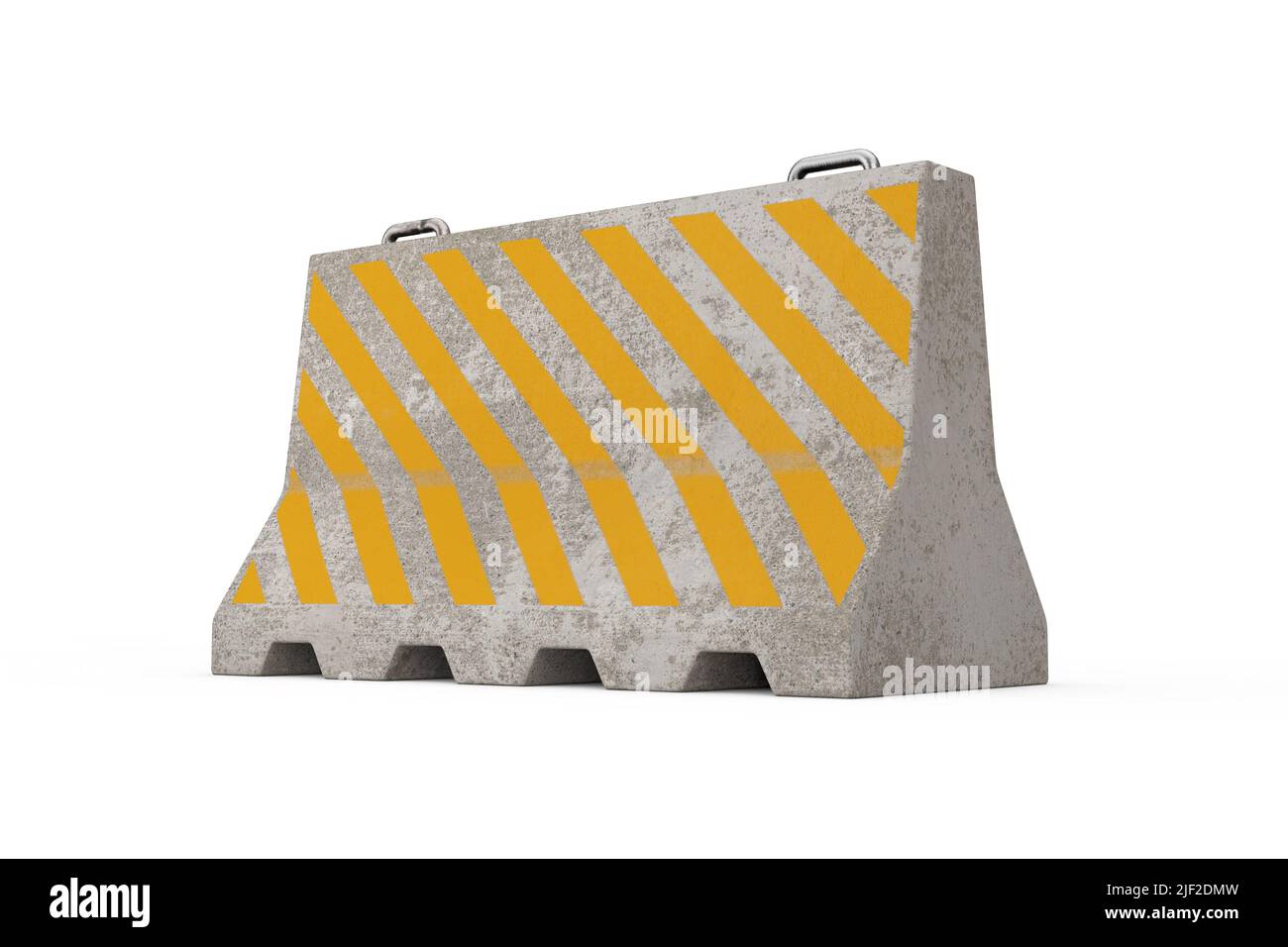 Road Concrete Barrier Block with Yellow Strips on a white background ...