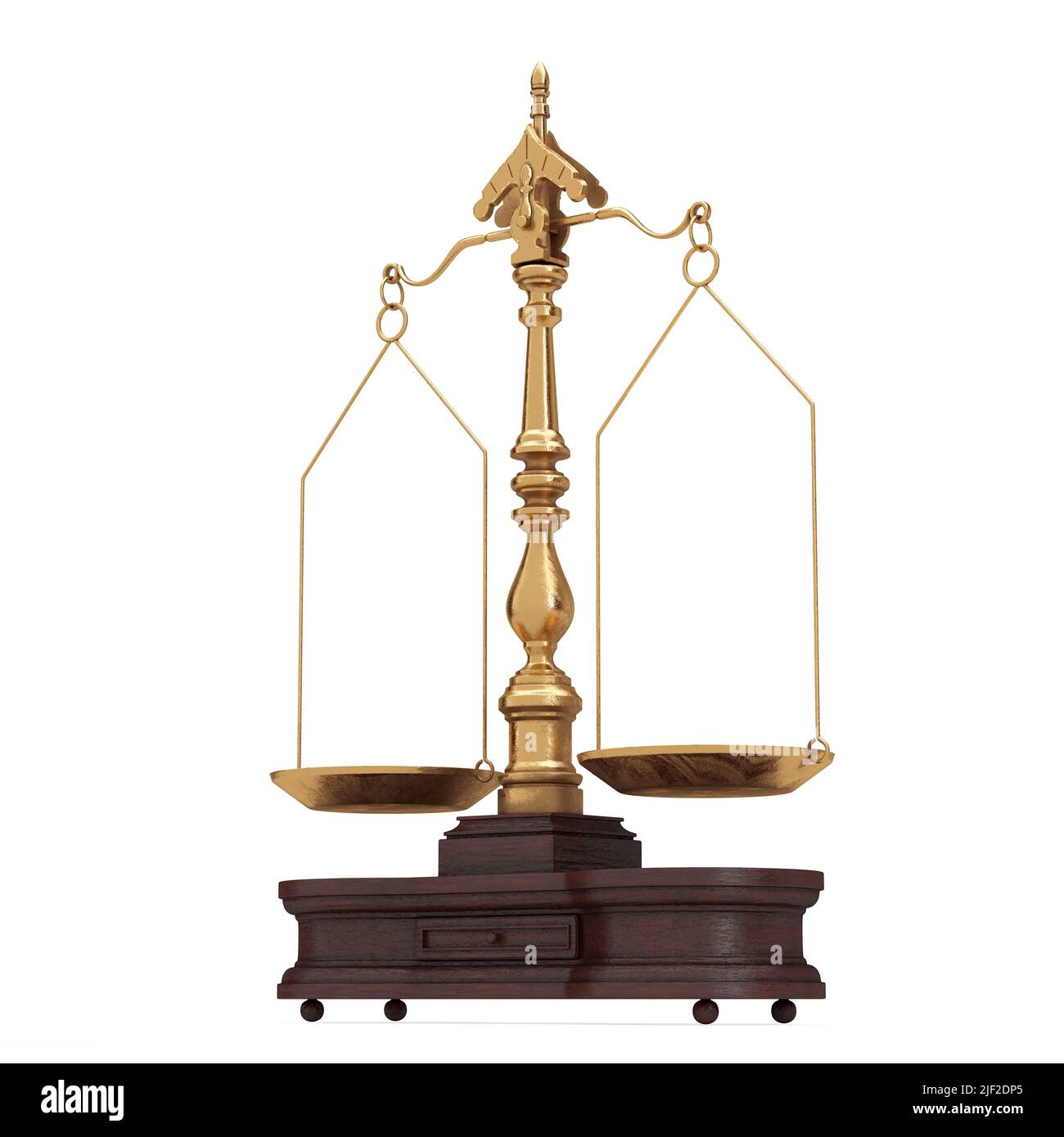 Old Justice Golden Weigh Scales Balance with the Two Arms on a white ...