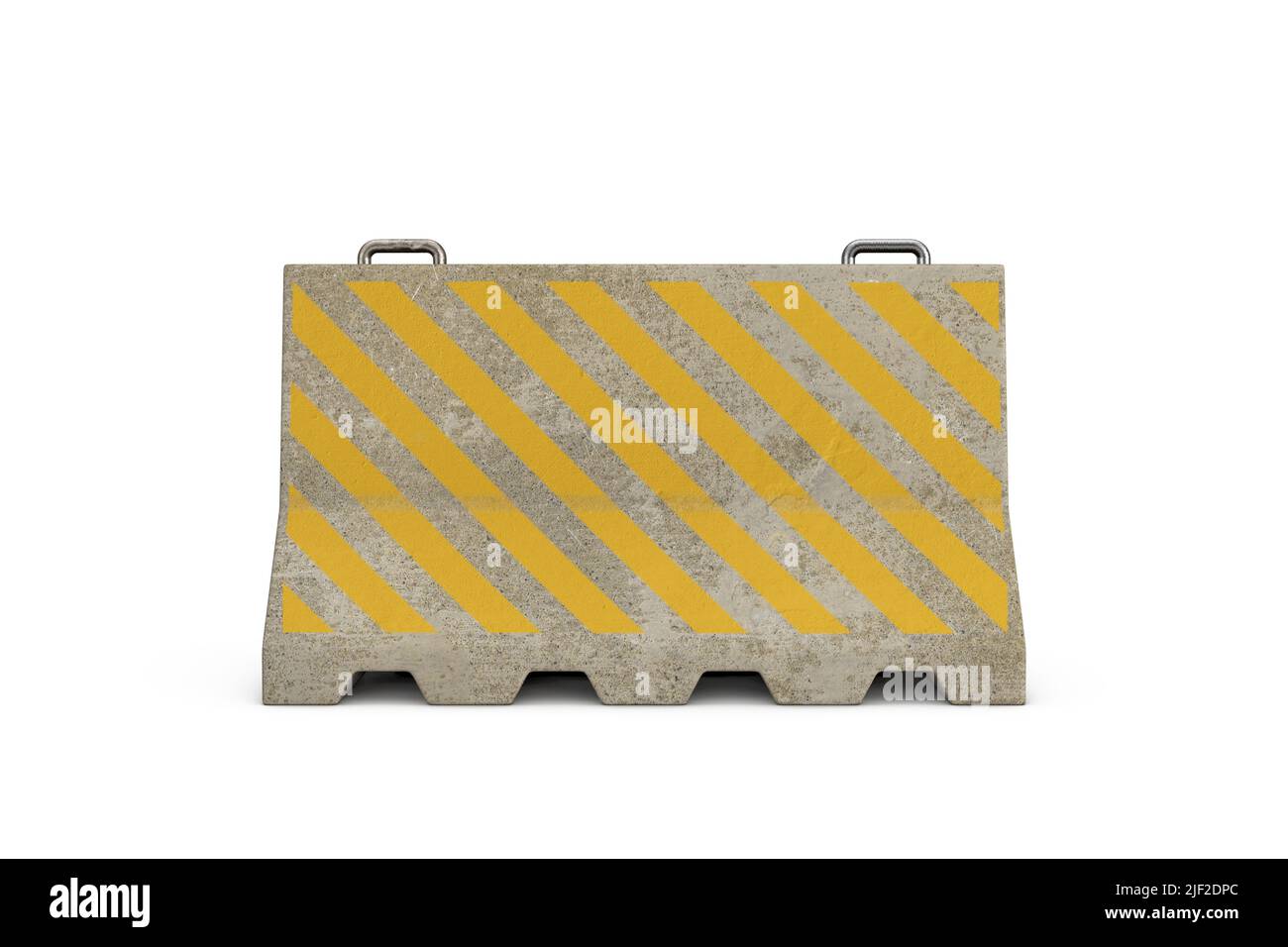 Road Concrete Barrier Block with Yellow Strips on a white background ...