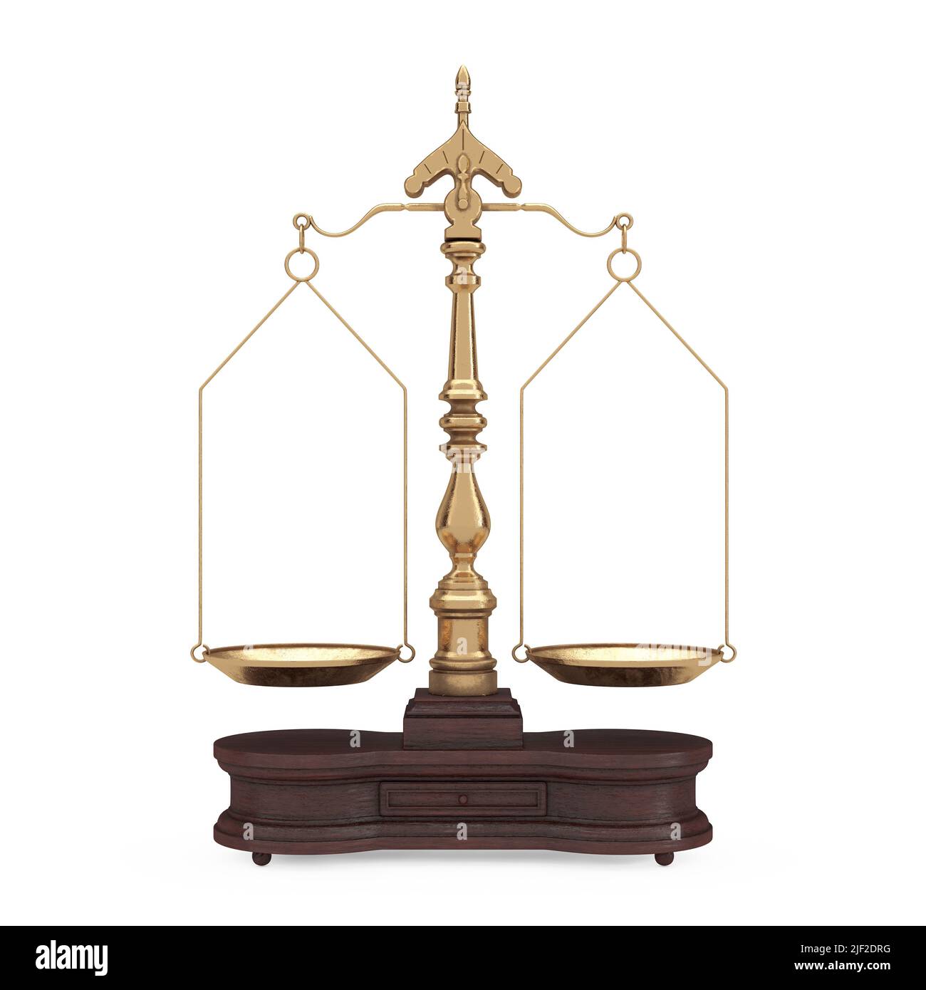 Old Justice Golden Weigh Scales Balance with the Two Arms on a white ...
