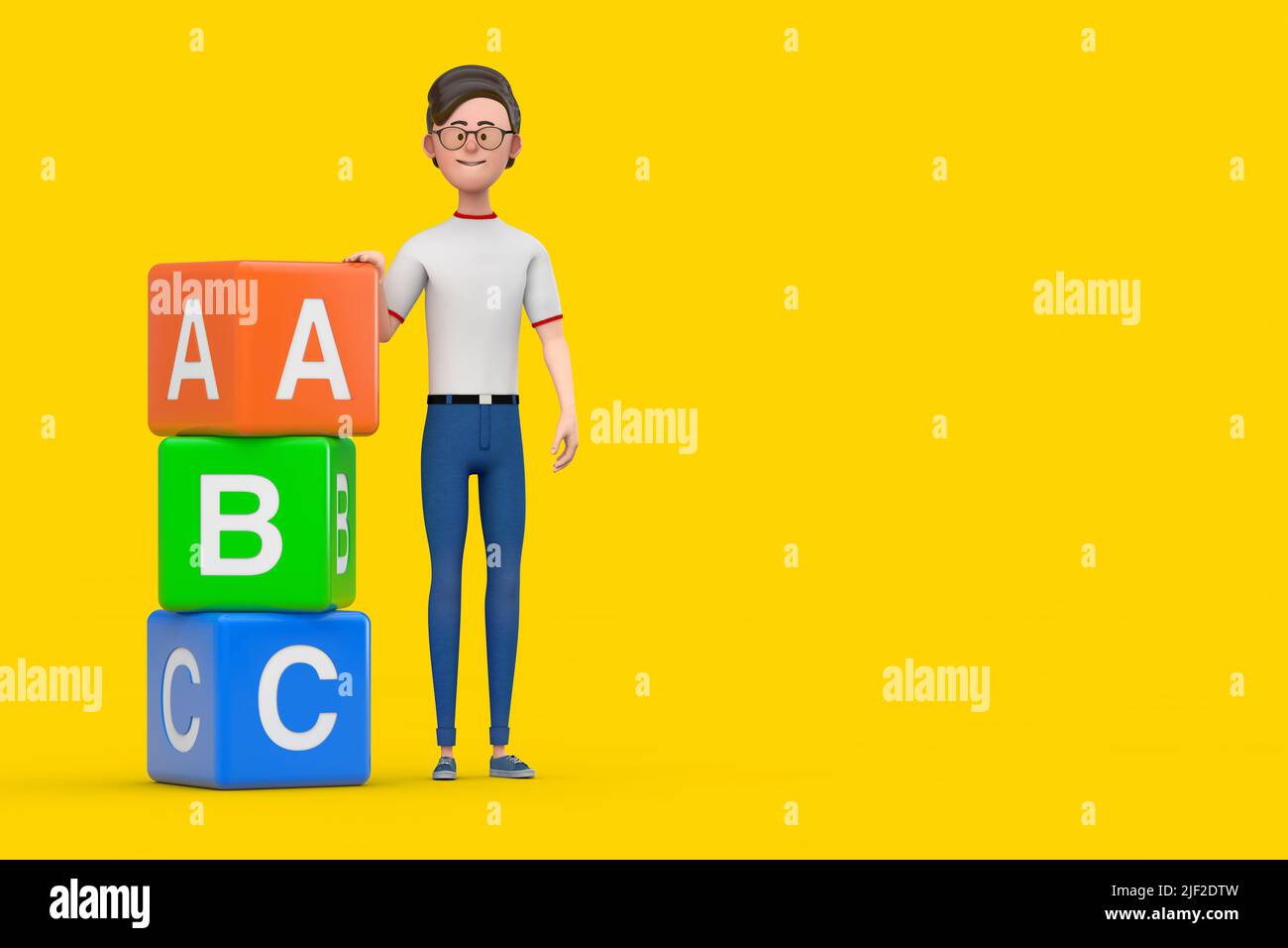 Cartoon Character Person Man with Alphabet ABC Education Cubes on a ...