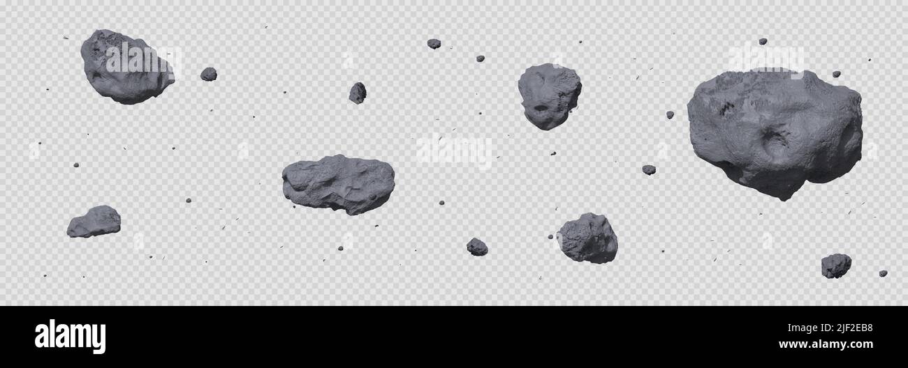Stone asteroid belt realistic vector illustration. Meteor, space ...