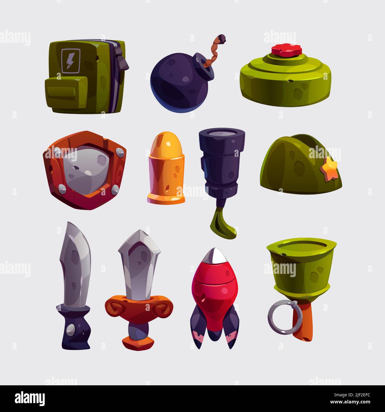 Military game icons cartoon vector set. Isolated war weapon collection ...