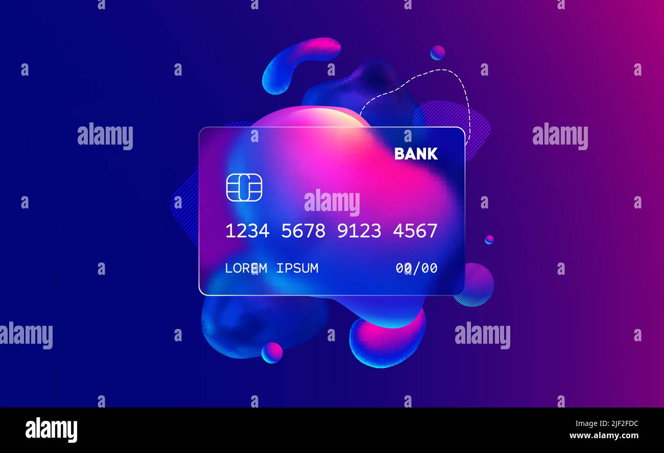 Glass morphism credit card template. Plastic rectangle of transparent ...