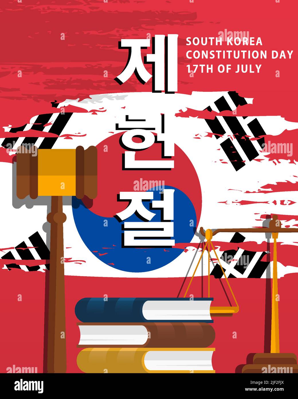 vertical banner south korea constitution day with court hammer, books ...
