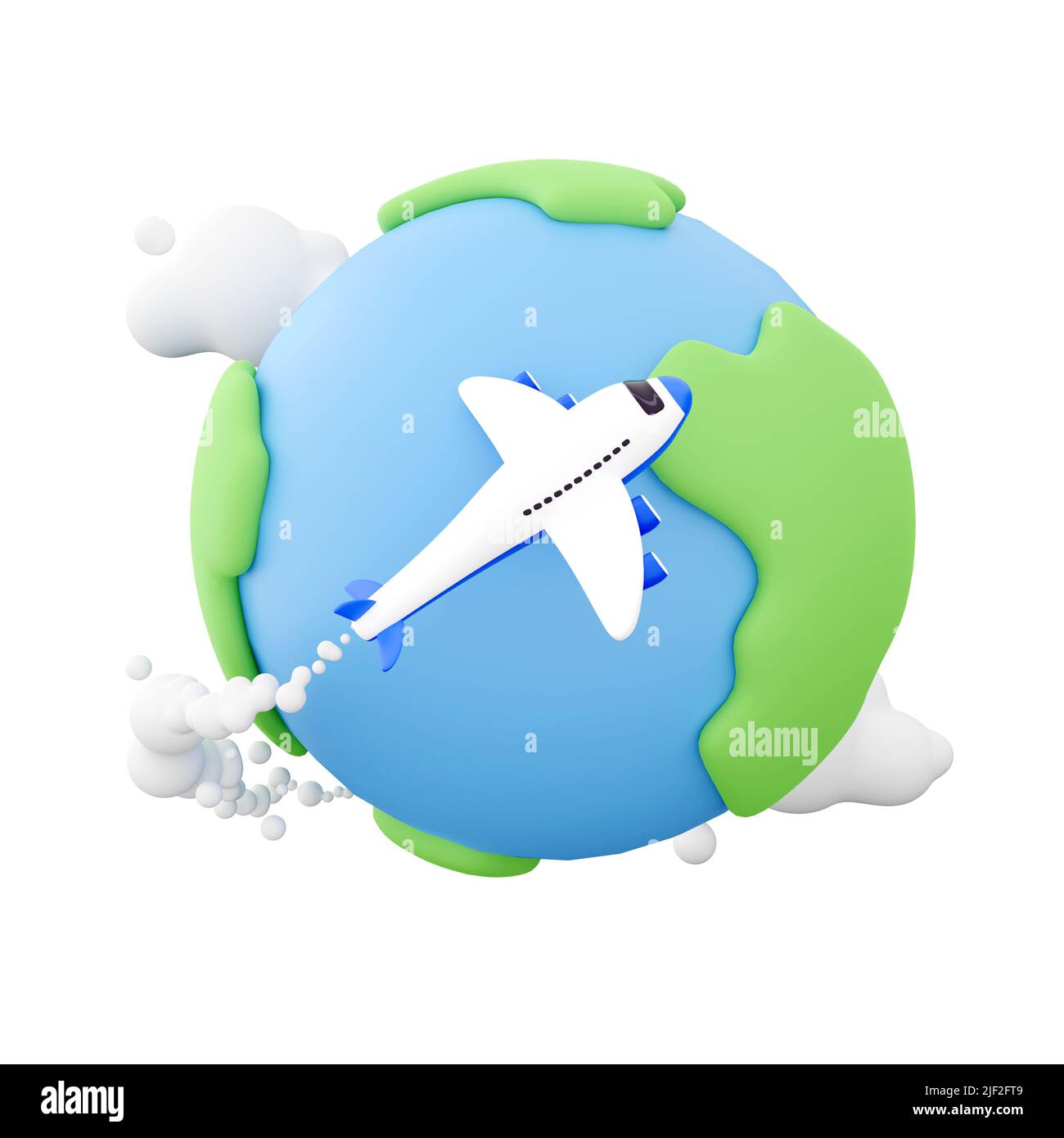Airplane Travel with world globe icon on white background. 3d render ...