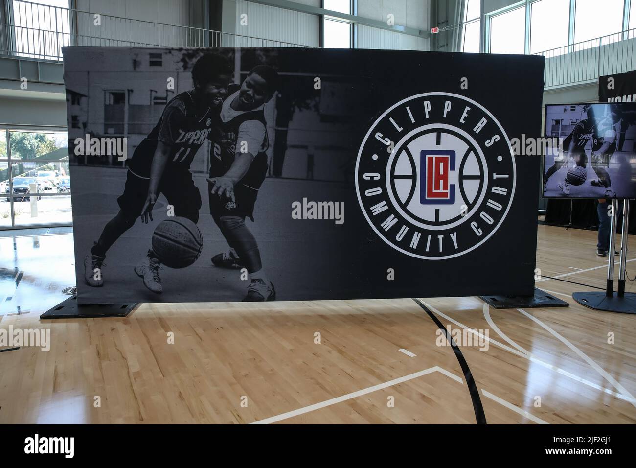 Clippers Community Court sign during the Michelle & Barack Obama Sports ...