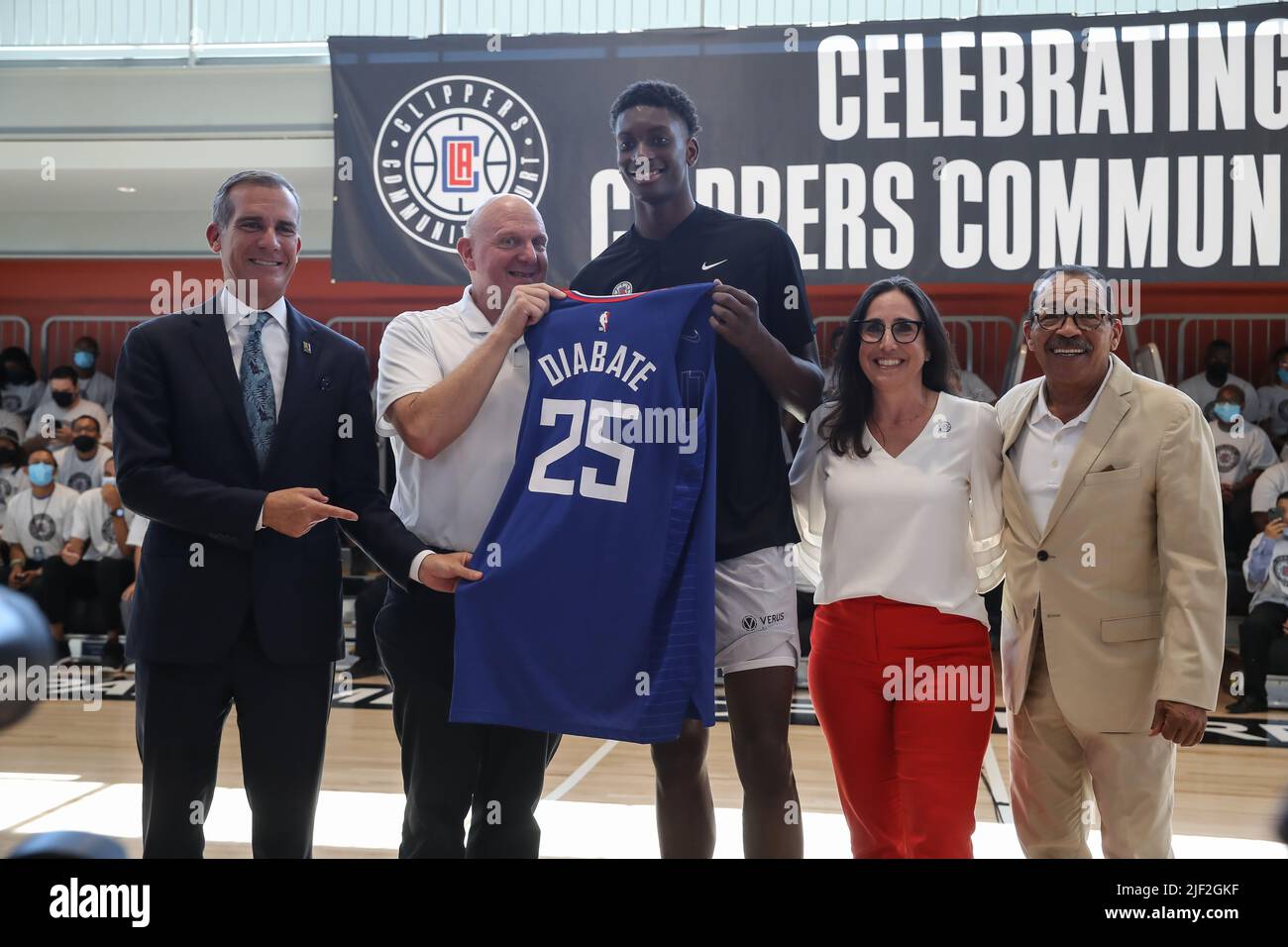 Los Angeles mayor Eric Garcetti, Steve Ballmer with Diabate, Ms Ballmer ...
