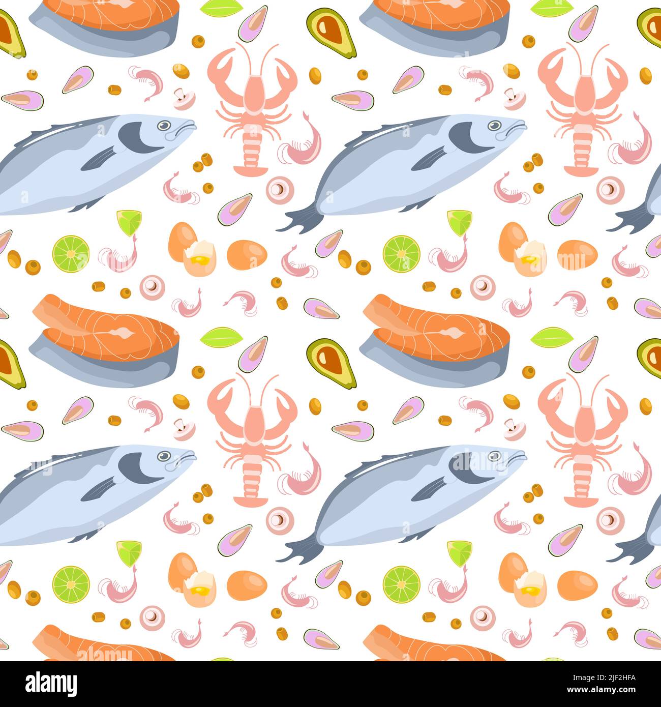 Food background and seafood seamless pattern suitable for fish shop or ...