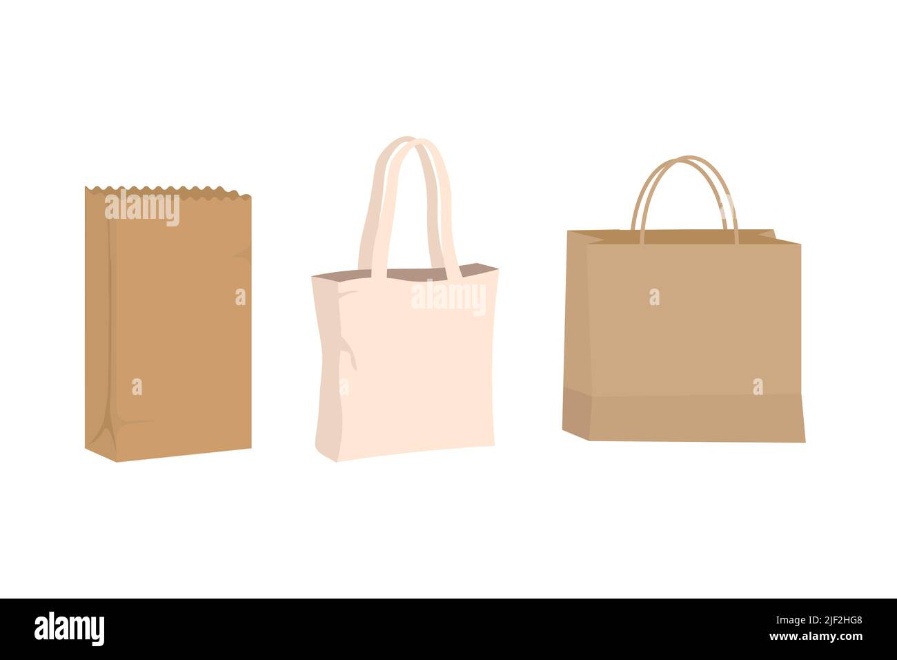 Set of empty shopping bags, blank paper and textile bags design element ...