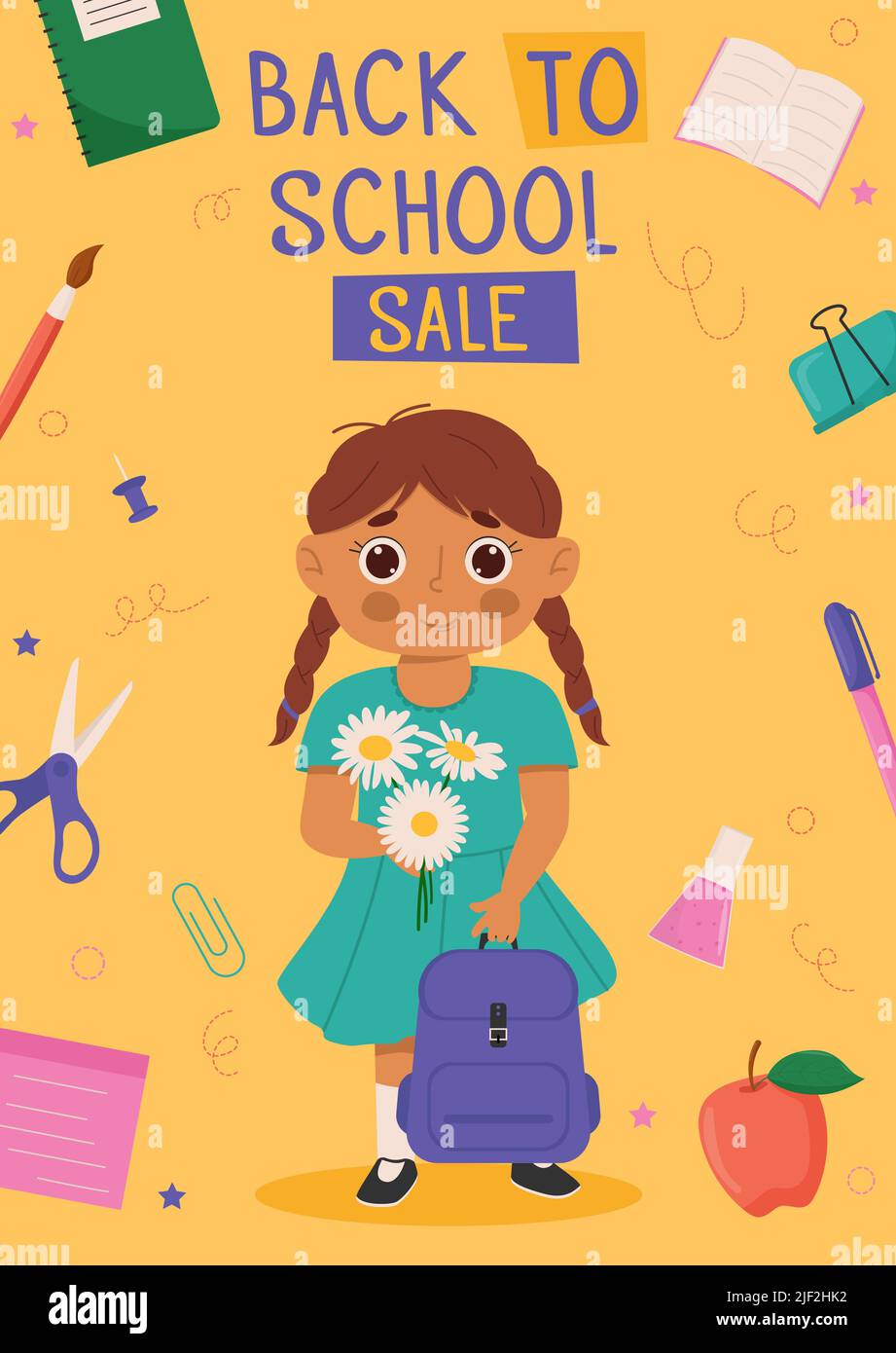 Back to school banner design with colorful funny school character ...