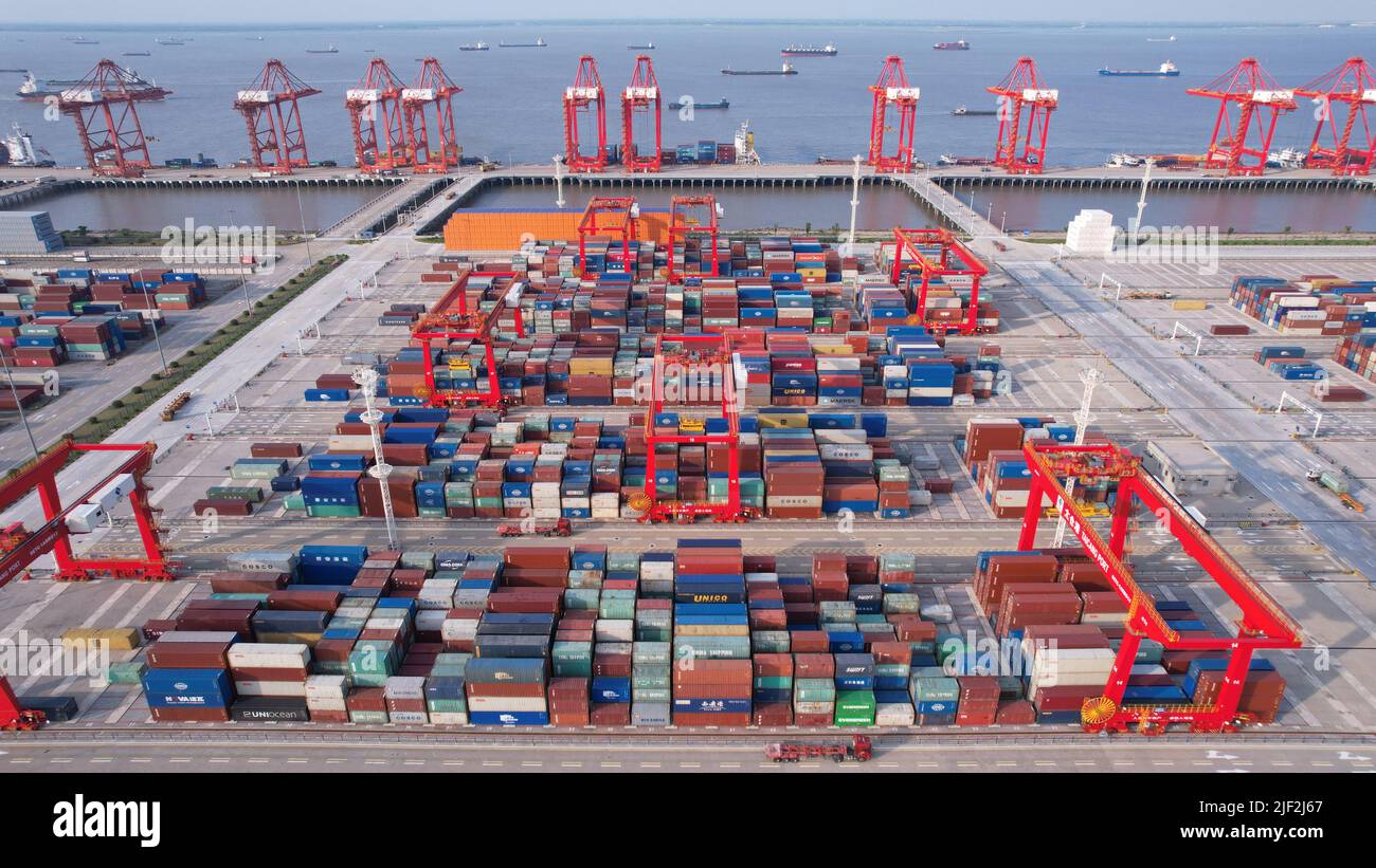 SUZHOU, CHINA - JUNE 25, 2022 - A view of taicang Port Phase IV ...