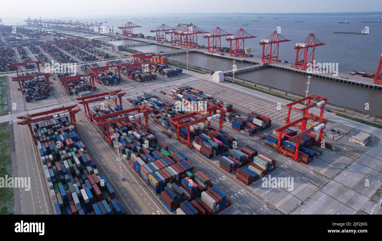 SUZHOU, CHINA - JUNE 25, 2022 - A view of taicang Port Phase IV ...