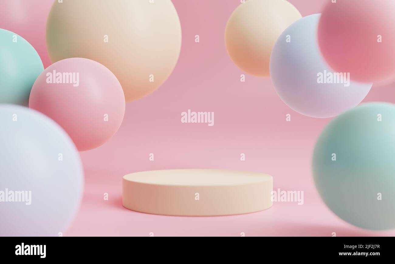 Minimal product podium stage with multicolor pastel color balloons in ...
