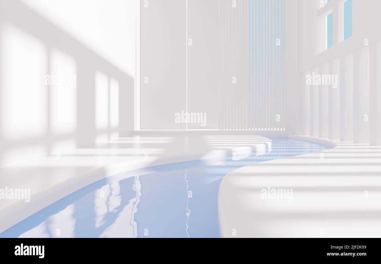 White empty room with swimming pool, 3d rendering. Computer digital ...