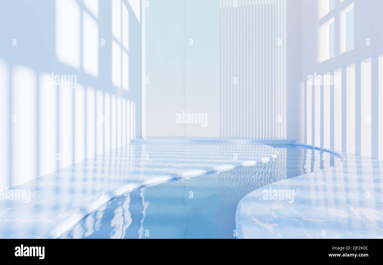 White empty room with swimming pool, 3d rendering. Computer digital ...