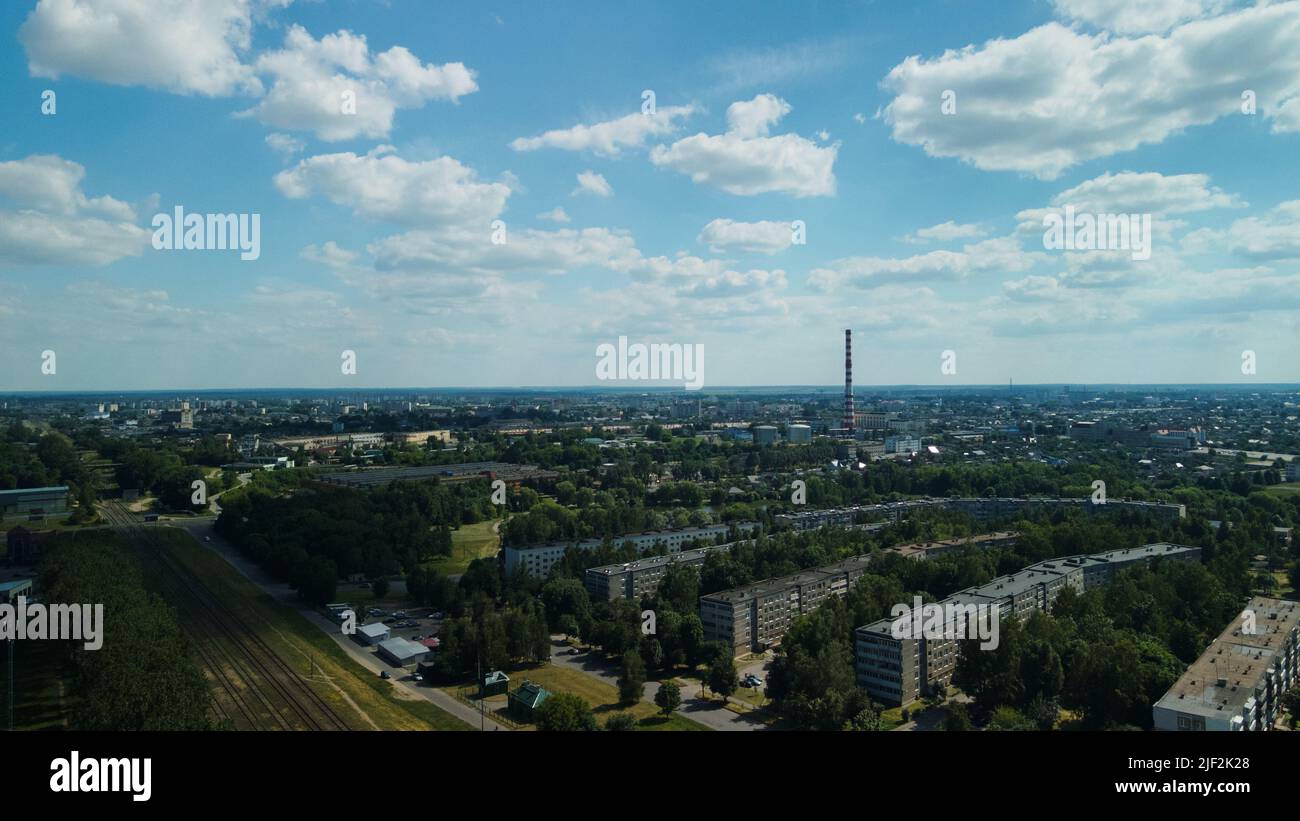 Tranquil suburbs in a big city. Multi-storey buildings and a large ...