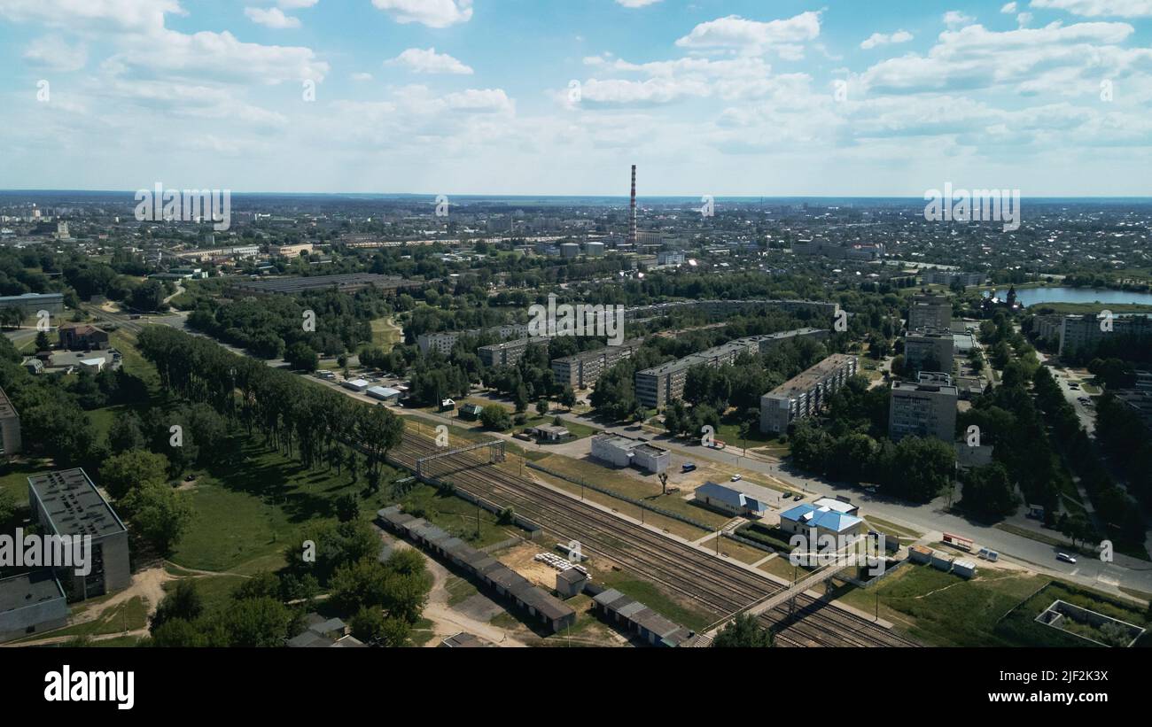 Tranquil suburbs in a big city. Multi-storey buildings and a large ...