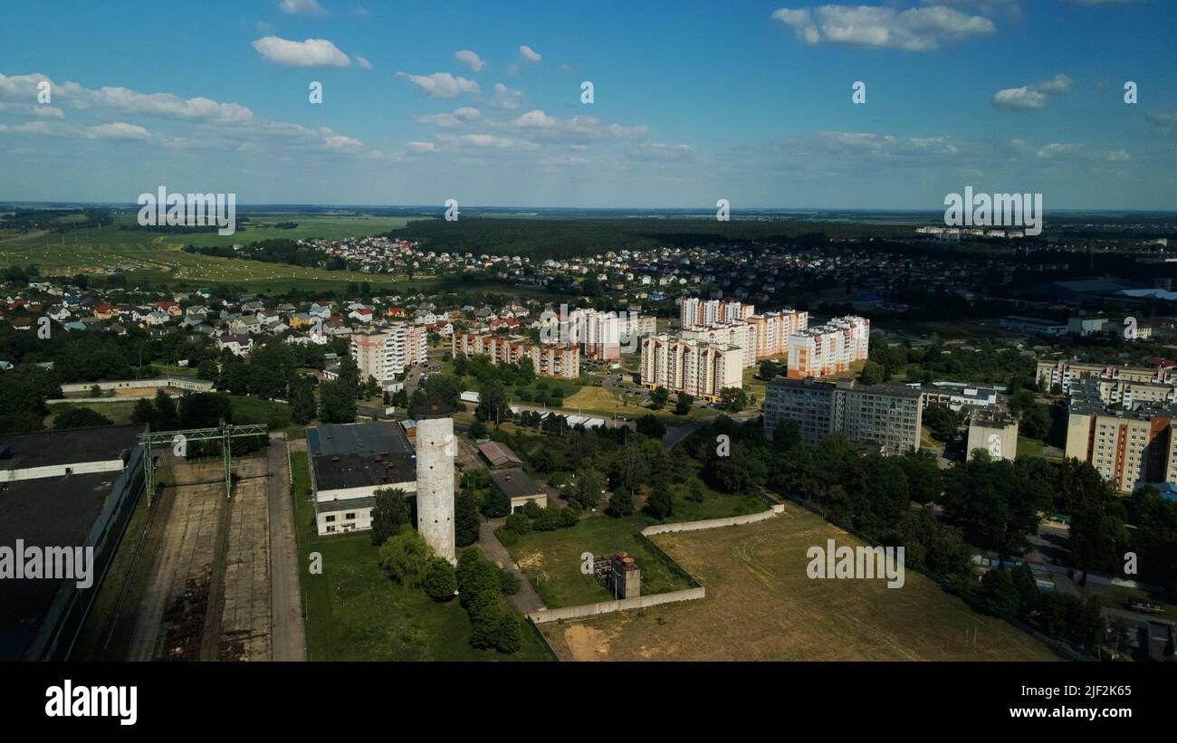 Tranquil suburbs in a big city. Multi-storey buildings and a large ...