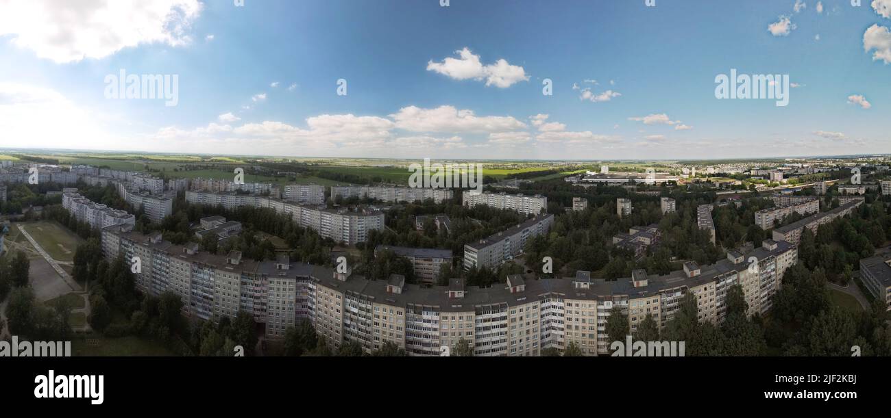 Tranquil suburbs in a big city. Multi-storey buildings and a large ...