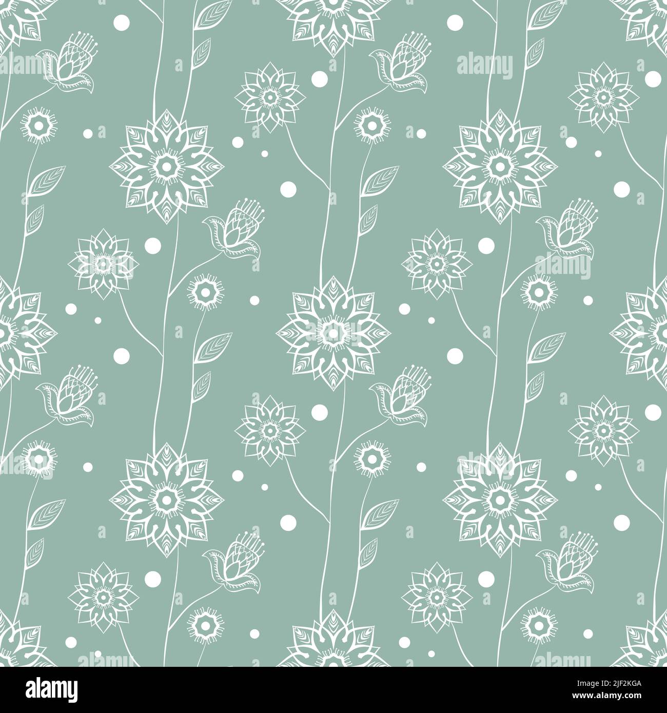 Seamless pattern with simple naive flowers with white contour Stock ...