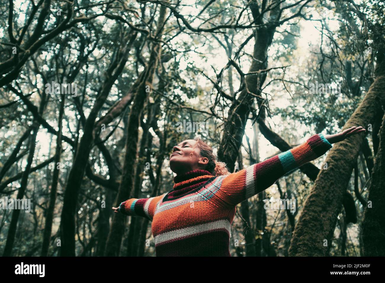 Moody color concept of people and love for nature and planet earth. One ...