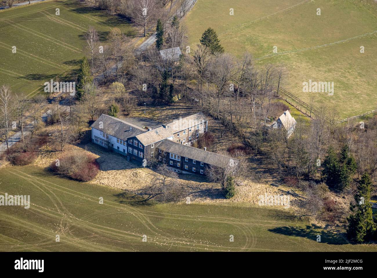 Aerial view, youth hostel, Schmallenberg, Sauerland, North Rhine ...