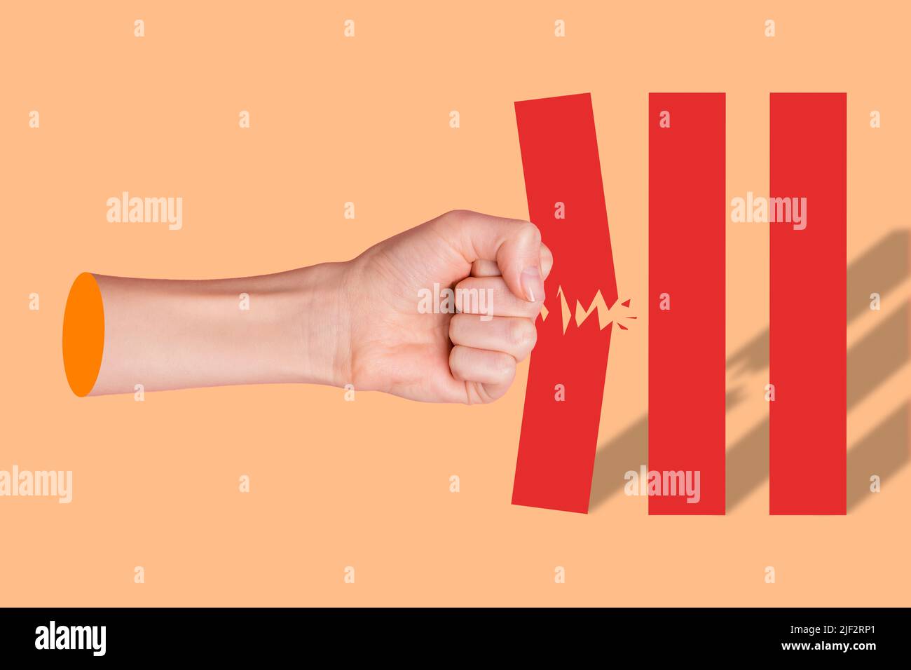 Composite collage illustration of human hand fist hit shoot drawing ...