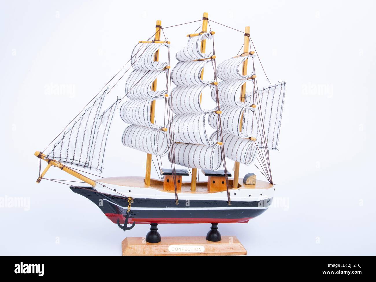 Beautiful small ship model isolated on white Stock Photo - Alamy