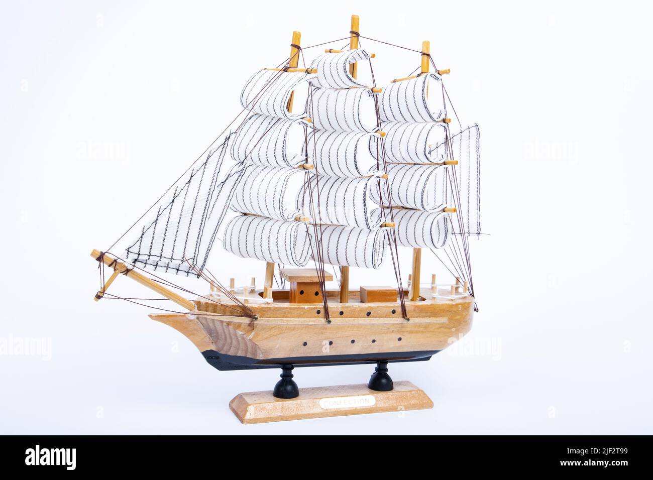 Beautiful small ship model isolated on white Stock Photo - Alamy