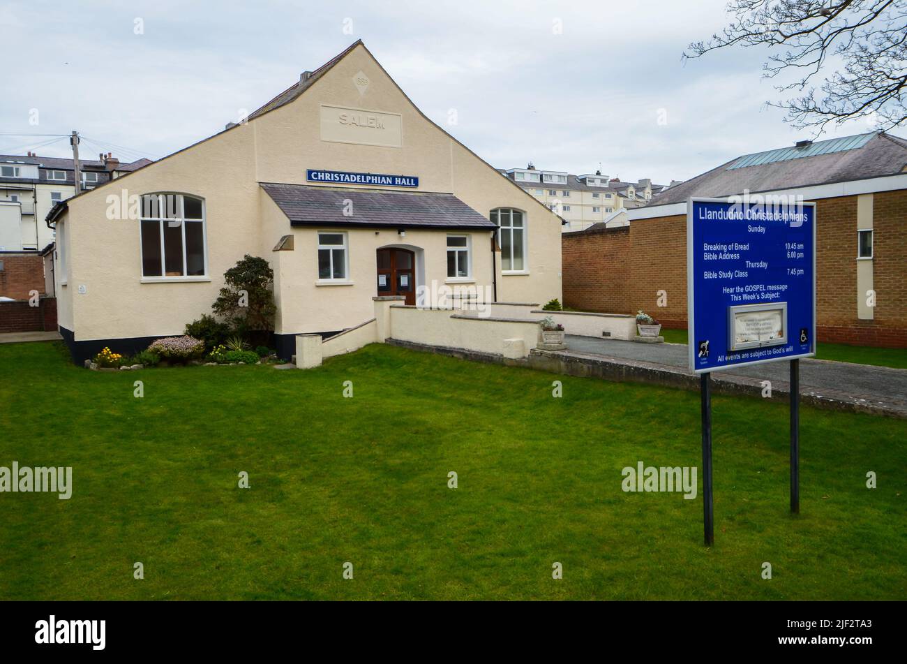 Llandudno, UK. Apr 10, 2022. The Christadelphian Hall on Mostyn ...