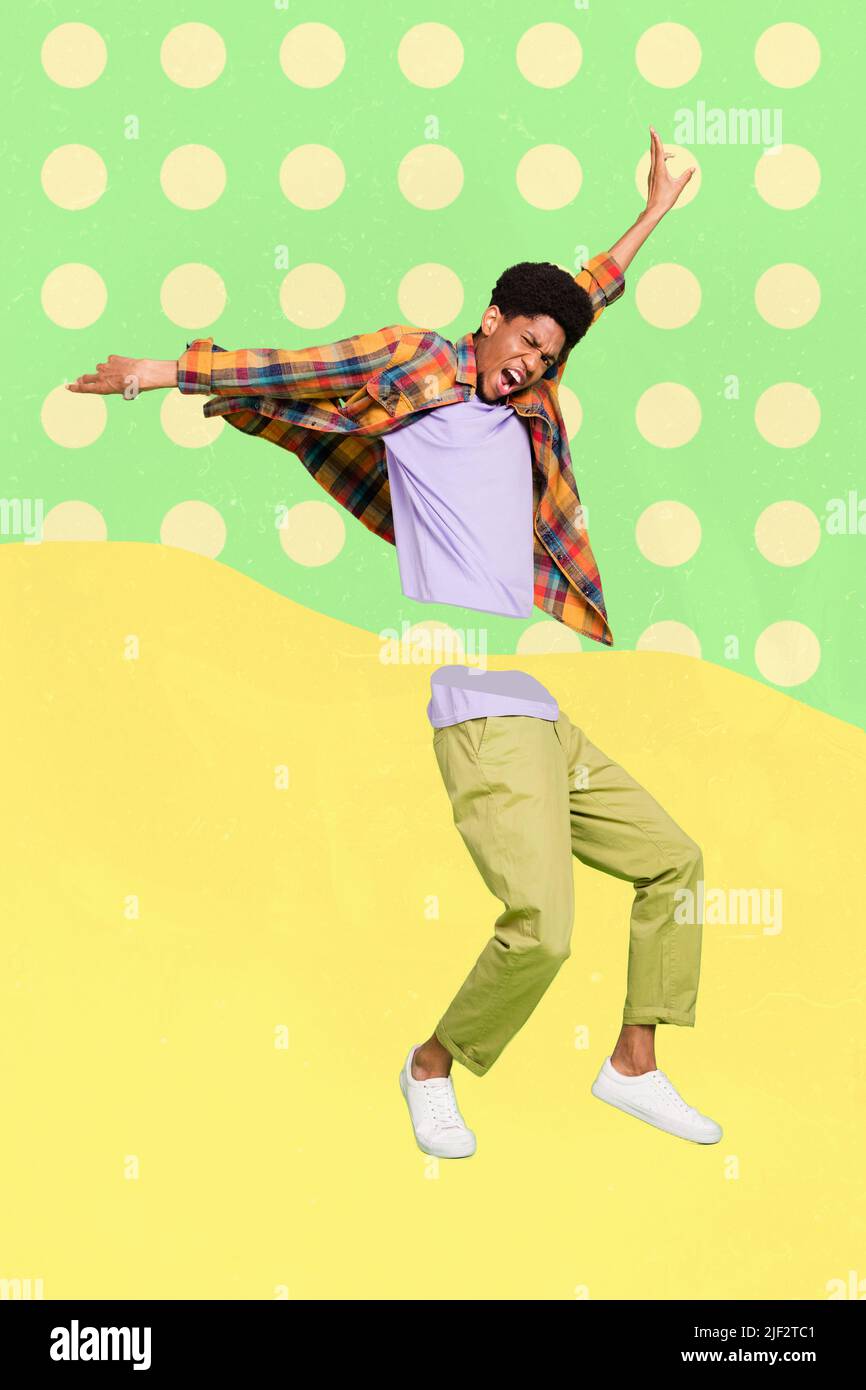 Vertical composite collage picture of positive young guy legs separated ...