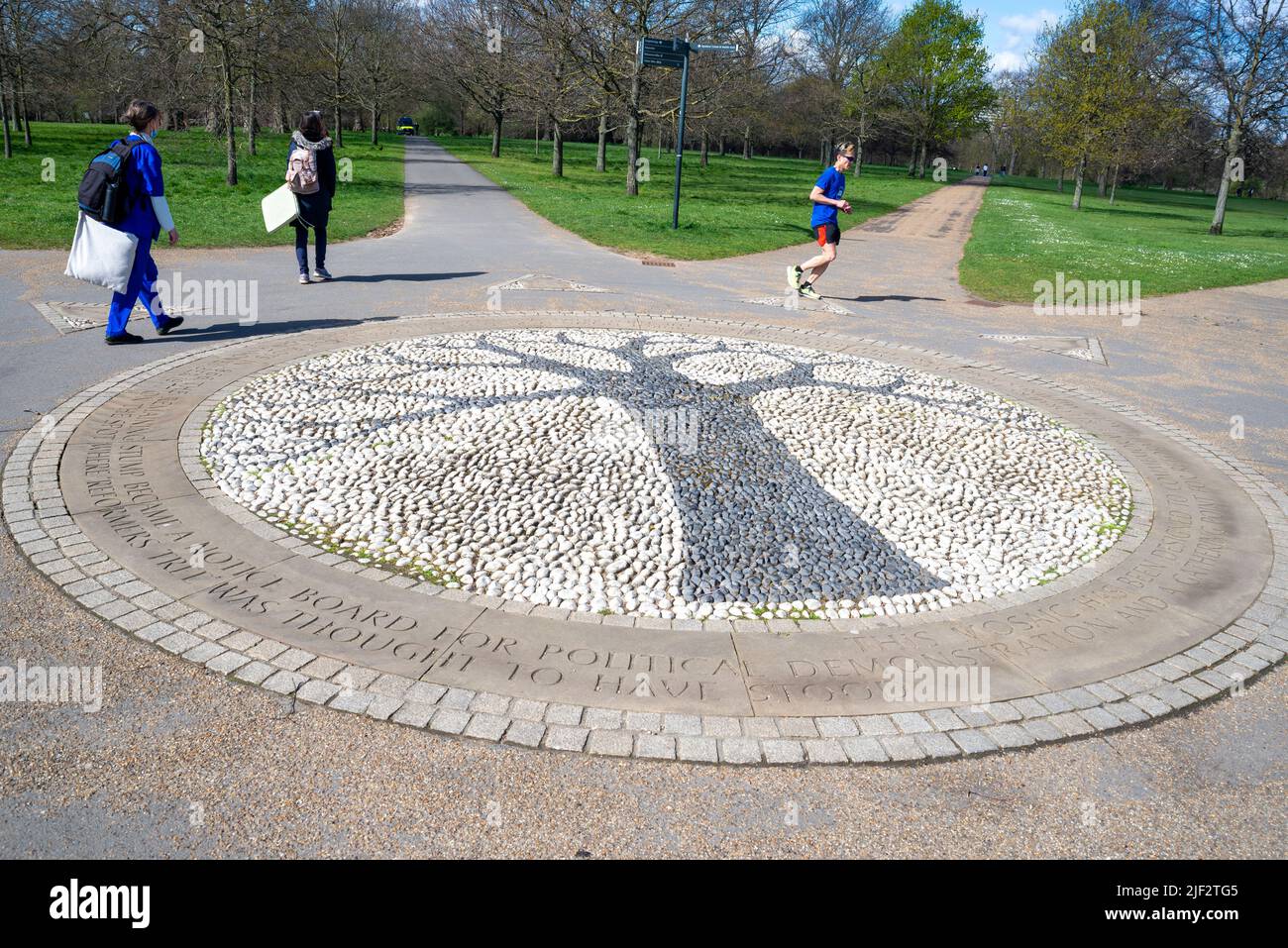 The Reformers' Tree mosaic in Hyde Park, London. On site of an oak tree ...