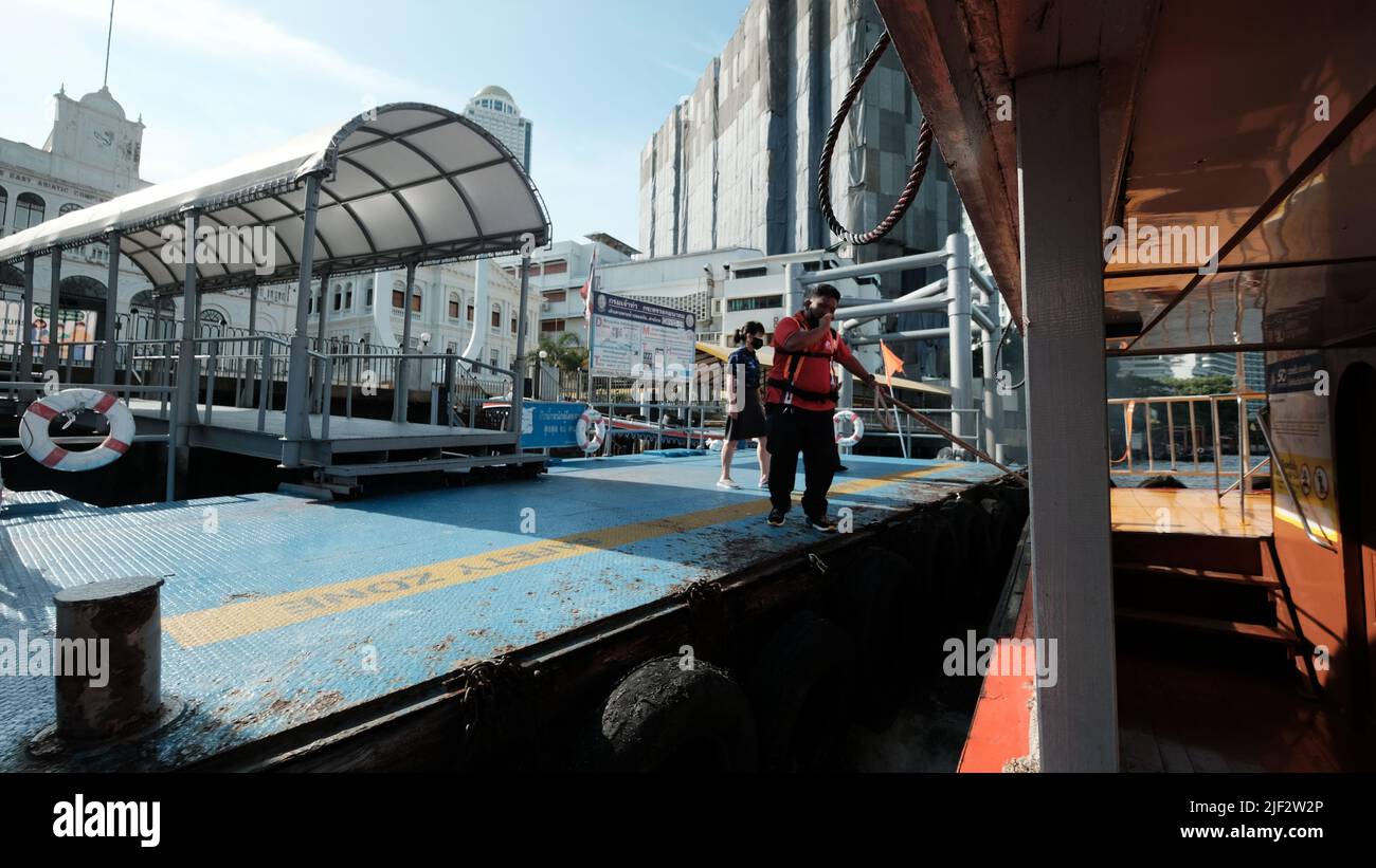 Chao Phraya River Express Boat Pier Bangkok Thailand Stock Photo - Alamy