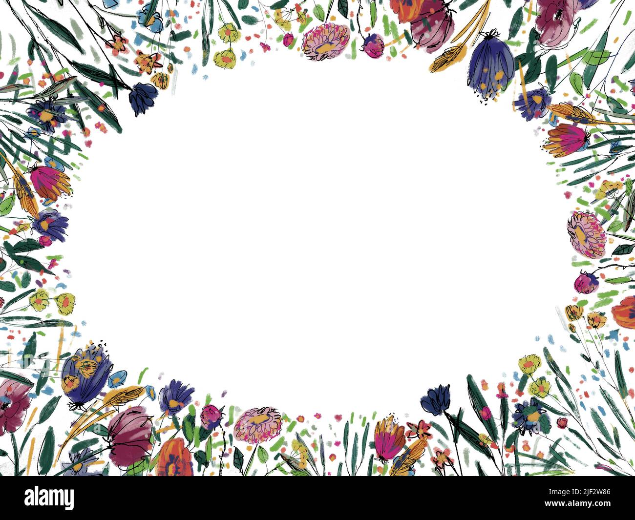 Greeting card with watercolor flowers. Abstract floral frame. Botanical ...