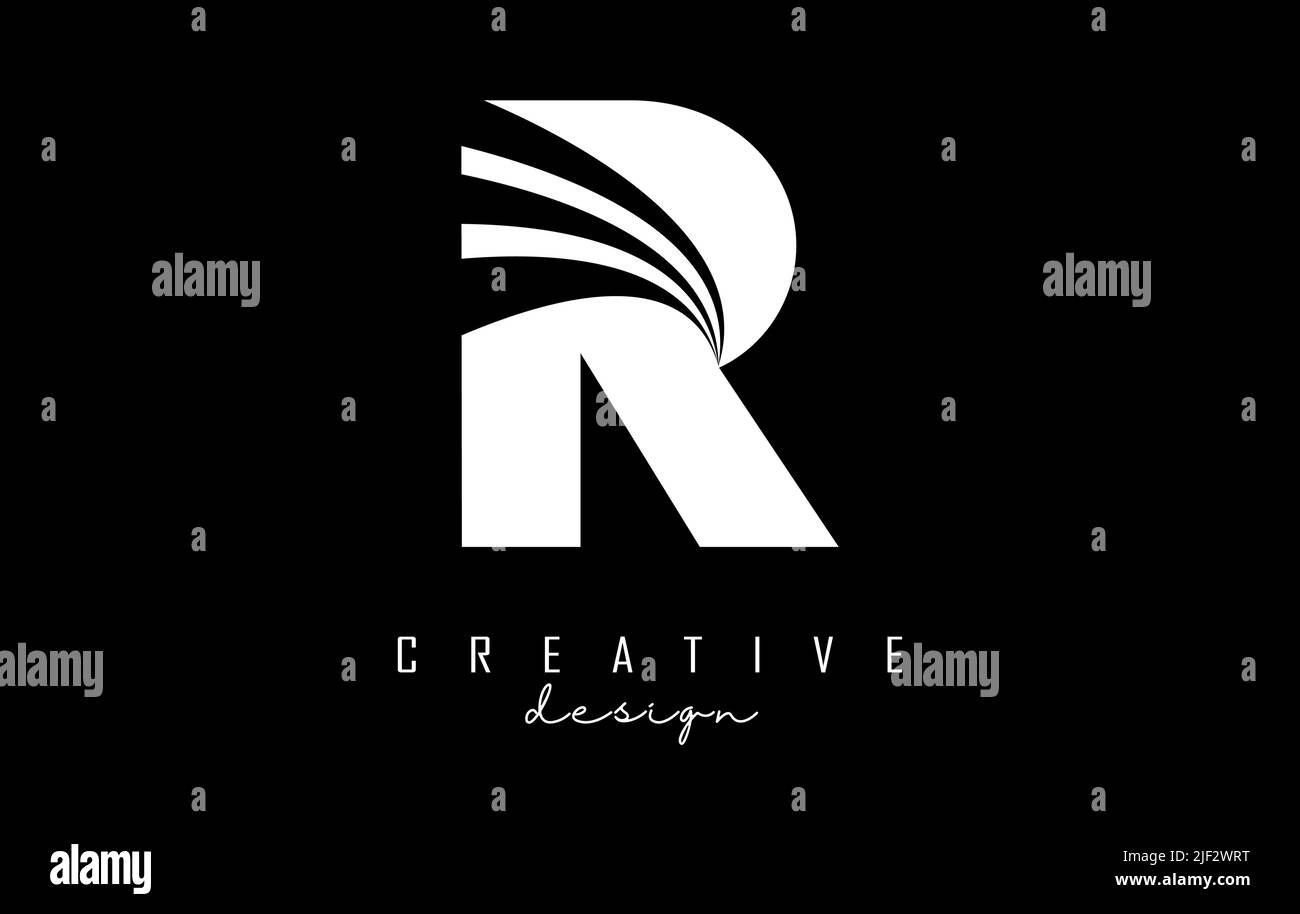 White letter R logo with leading lines and road concept design. Letter ...