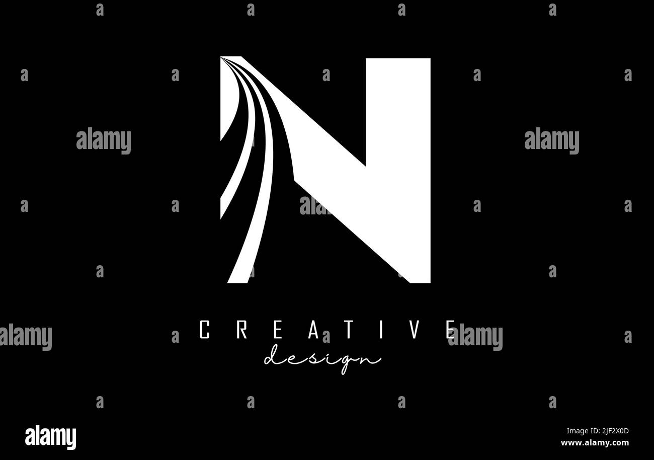 White letter N logo with leading lines and road concept design. Letter ...