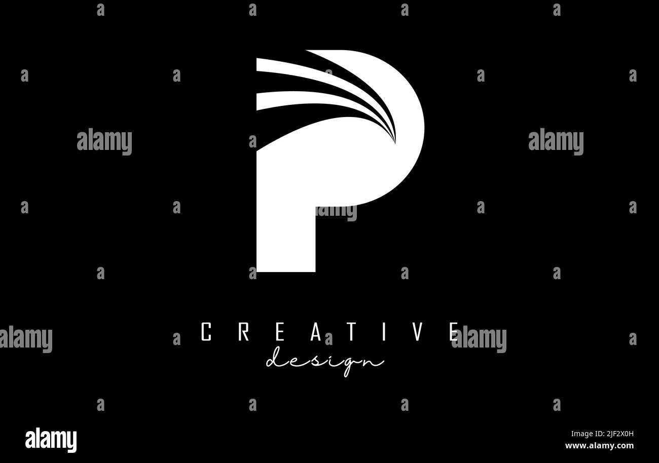 White letter P logo with leading lines and road concept design. Letter ...
