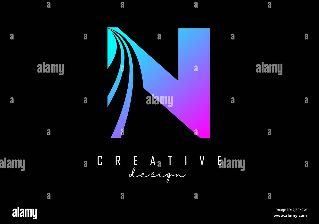 Colorful letter N logo with leading lines and road concept design ...