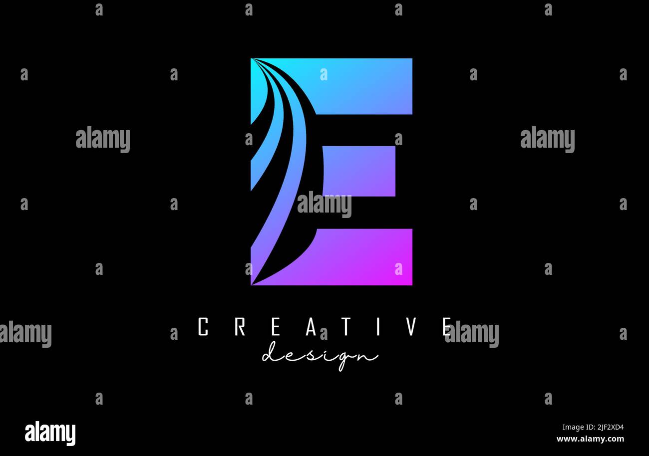 Colorful letter E logo with leading lines and road concept design. Letter E with geometric ...