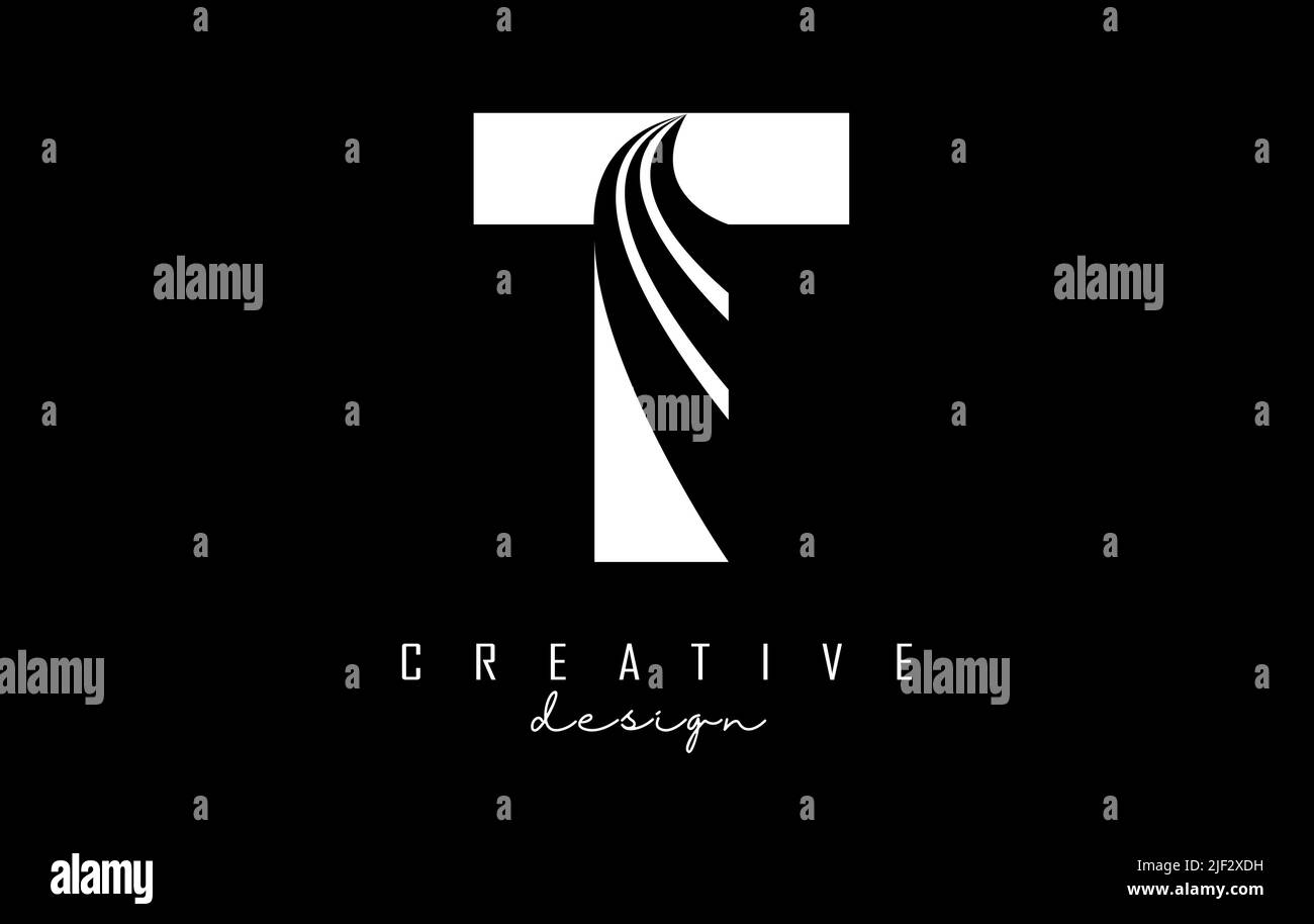 White letter T logo with leading lines and road concept design. Letter ...