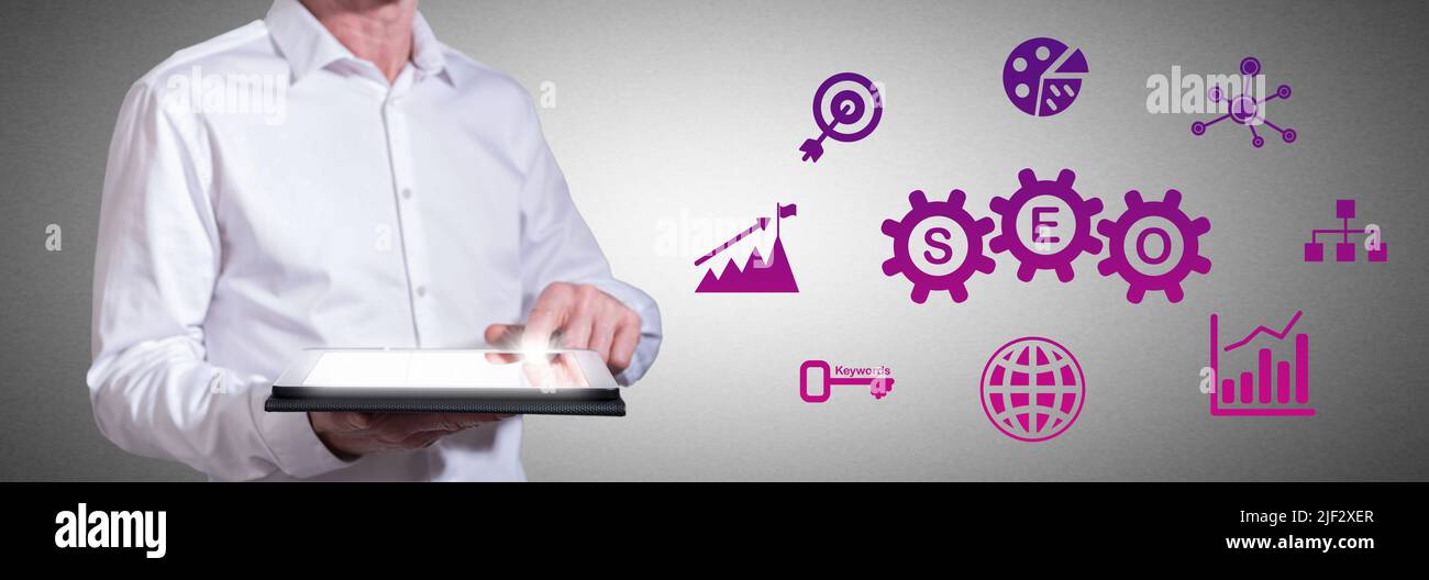Seo optimization web concept man analyzing data hi-res stock ...
