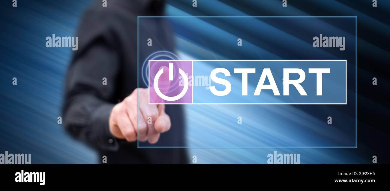 Man touching a start concept on a touch screen with his finger Stock ...