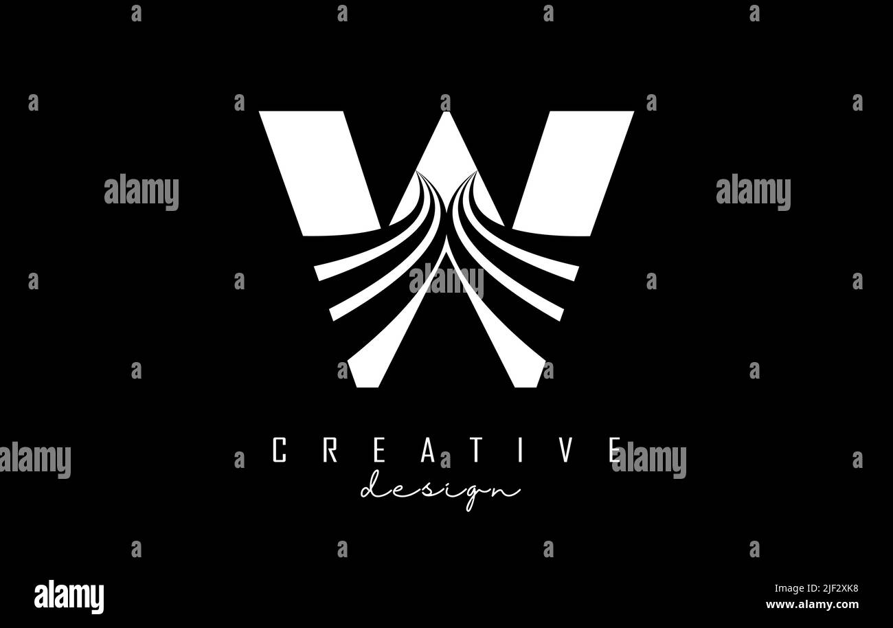 White letter W logo with leading lines and road concept design. Letter ...