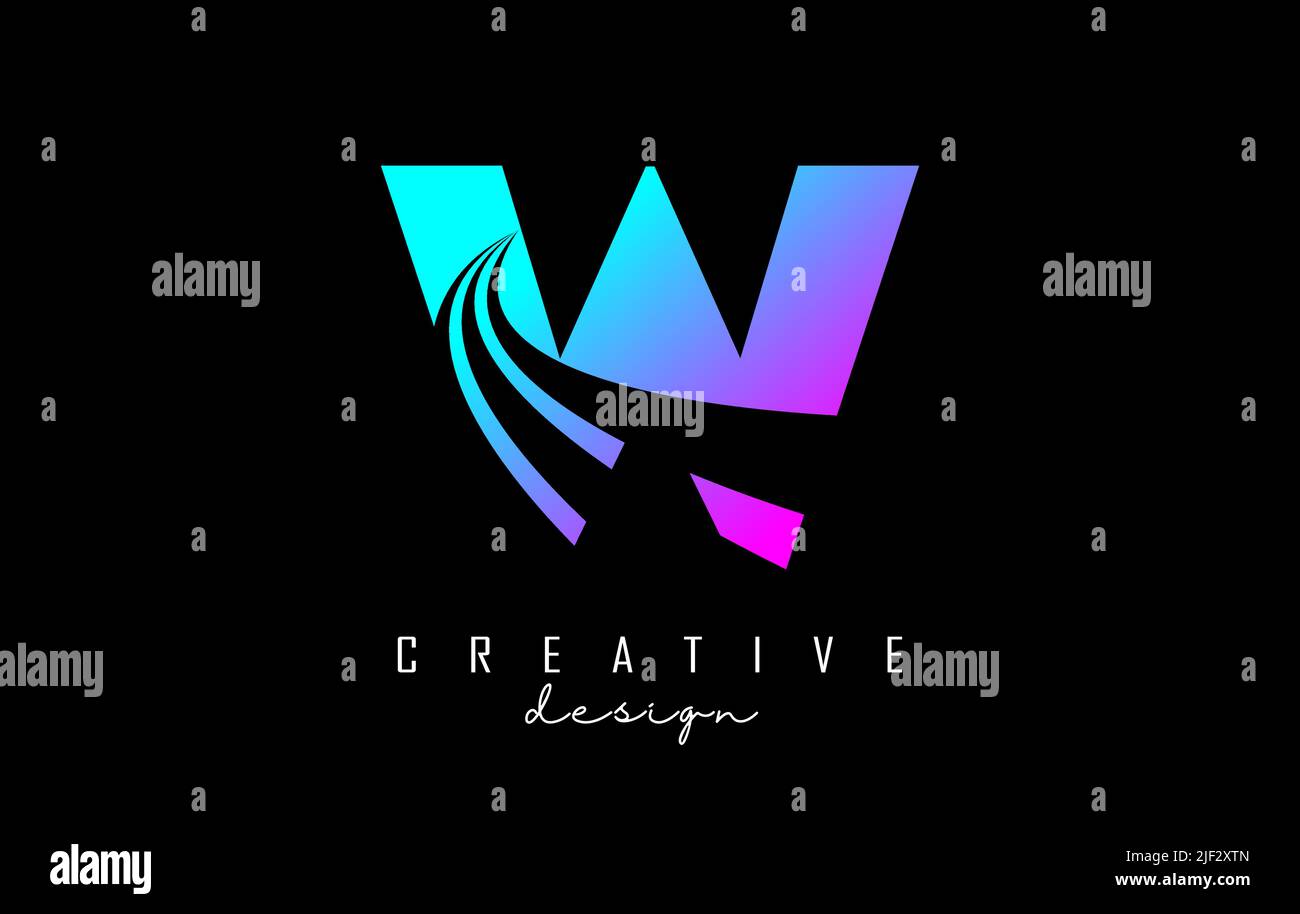 Colorful letter W logo with leading lines and road concept design ...